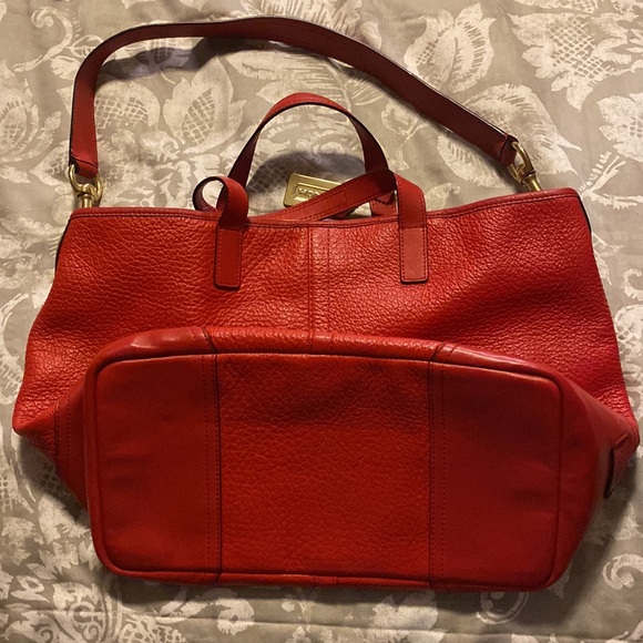 Coach | Bags | Coach Hadley Luxe Red Pebble Grain Leather Duffle Purse ...